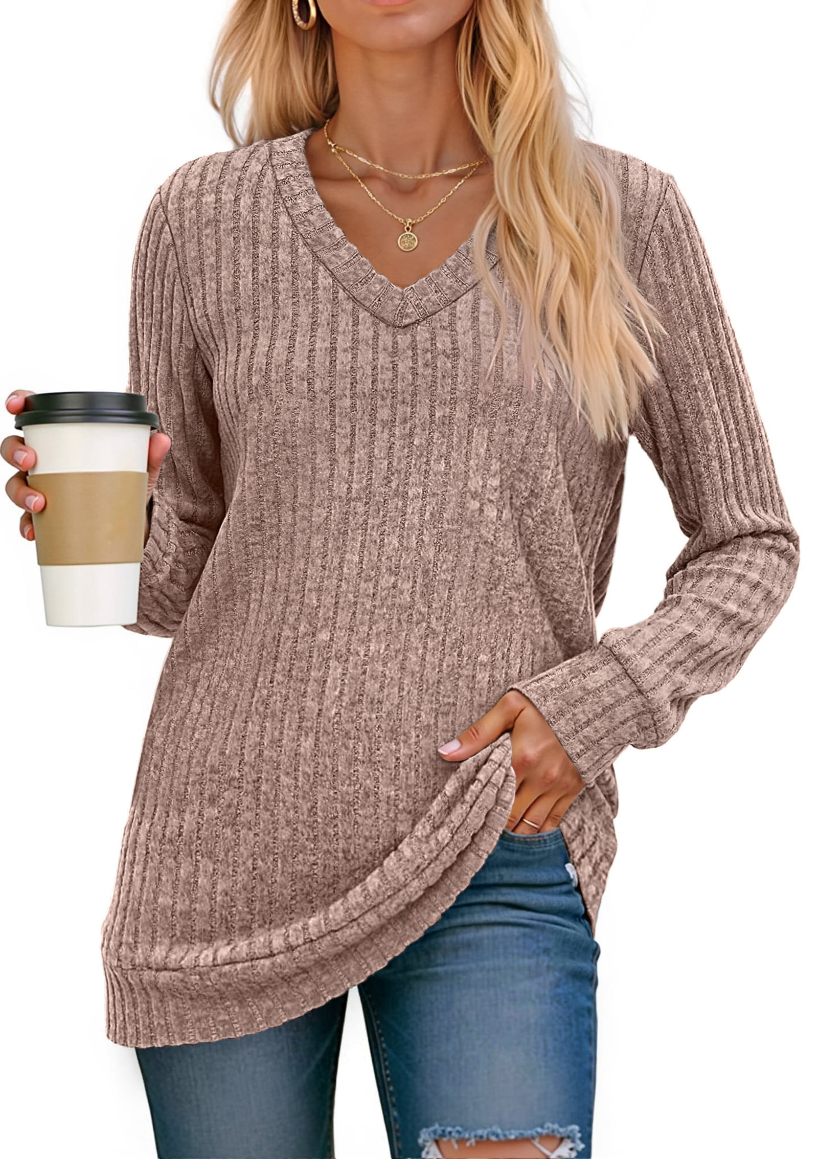 Fantaslook V Neck Long Sleeve Shirts for Women Dressy Casual Fall Tops ...