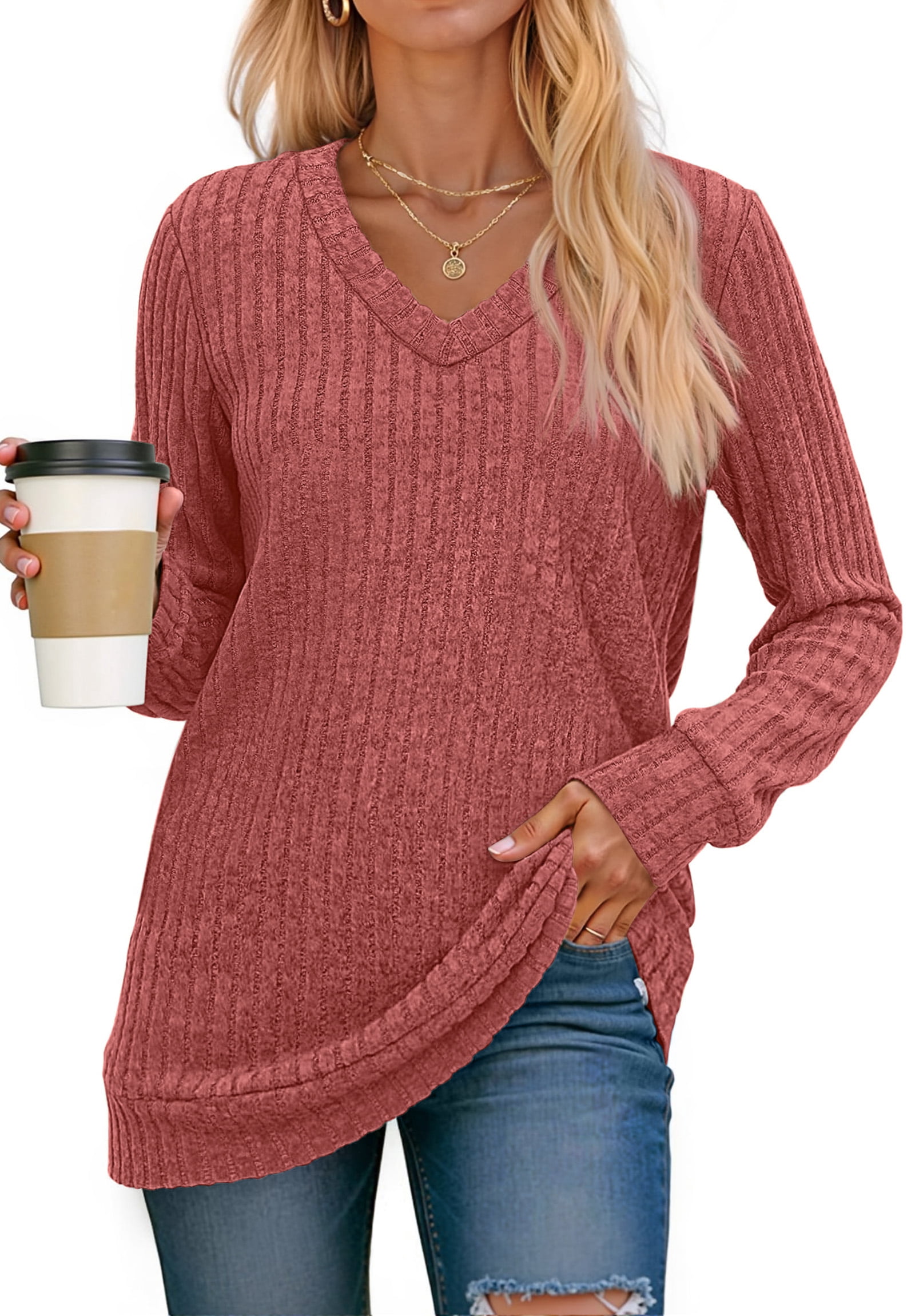 Fantaslook V Neck Long Sleeve Shirts for Women Dressy Casual Fall Tops ...