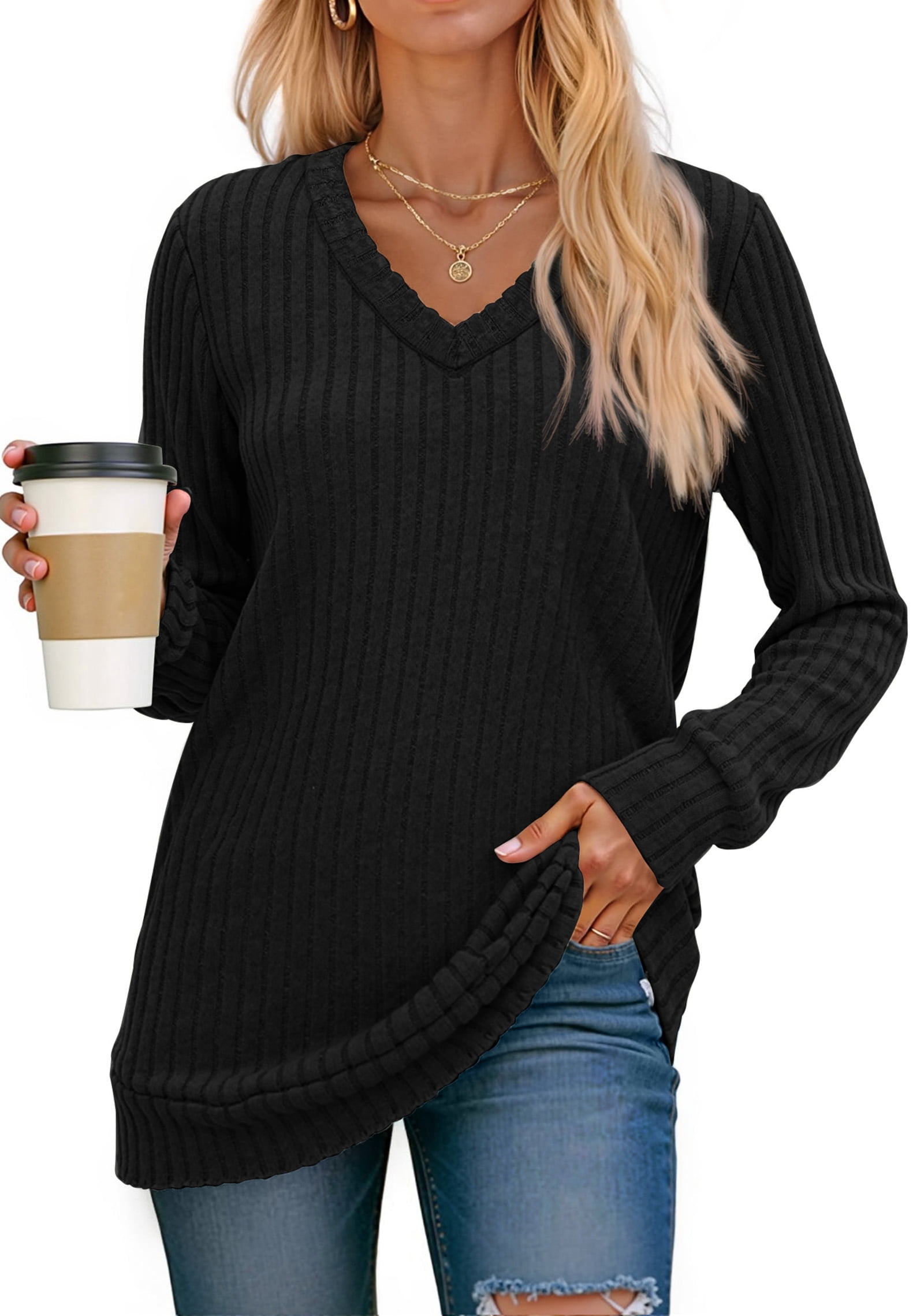 Fantaslook V Neck Long Sleeve Shirts for Women Dressy Casual Fall Tops ...