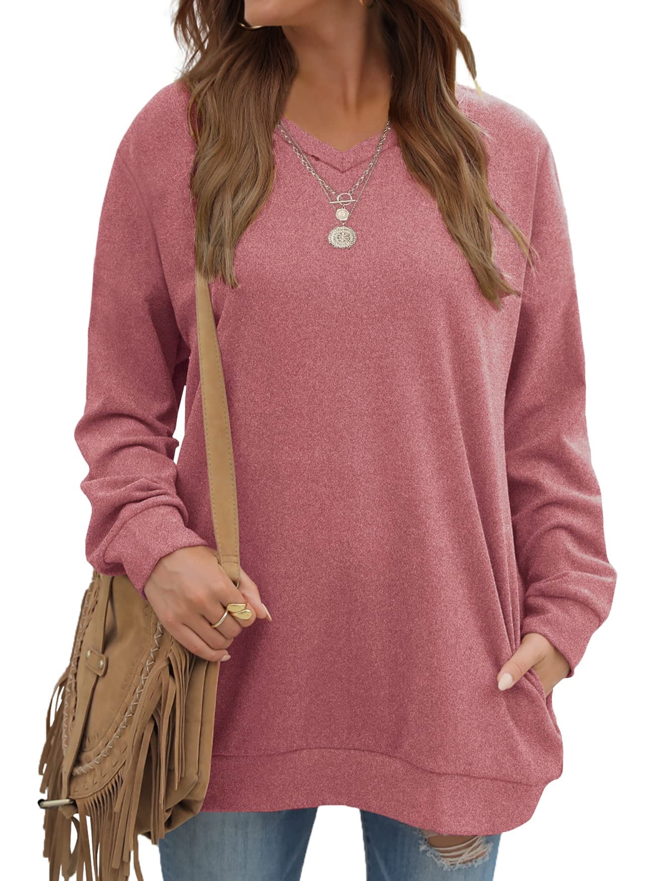 Fantaslook V Neck Sweatshirts for Women Casual Long Sleeve Tops ...