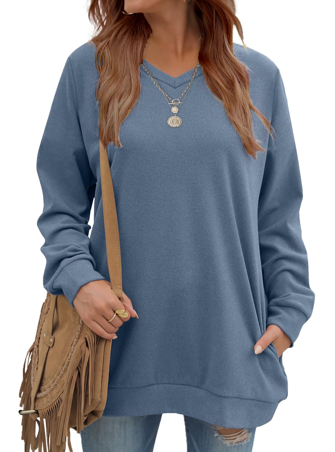 Fantaslook V Neck Sweatshirts for Women Casual Long Sleeve Tops ...