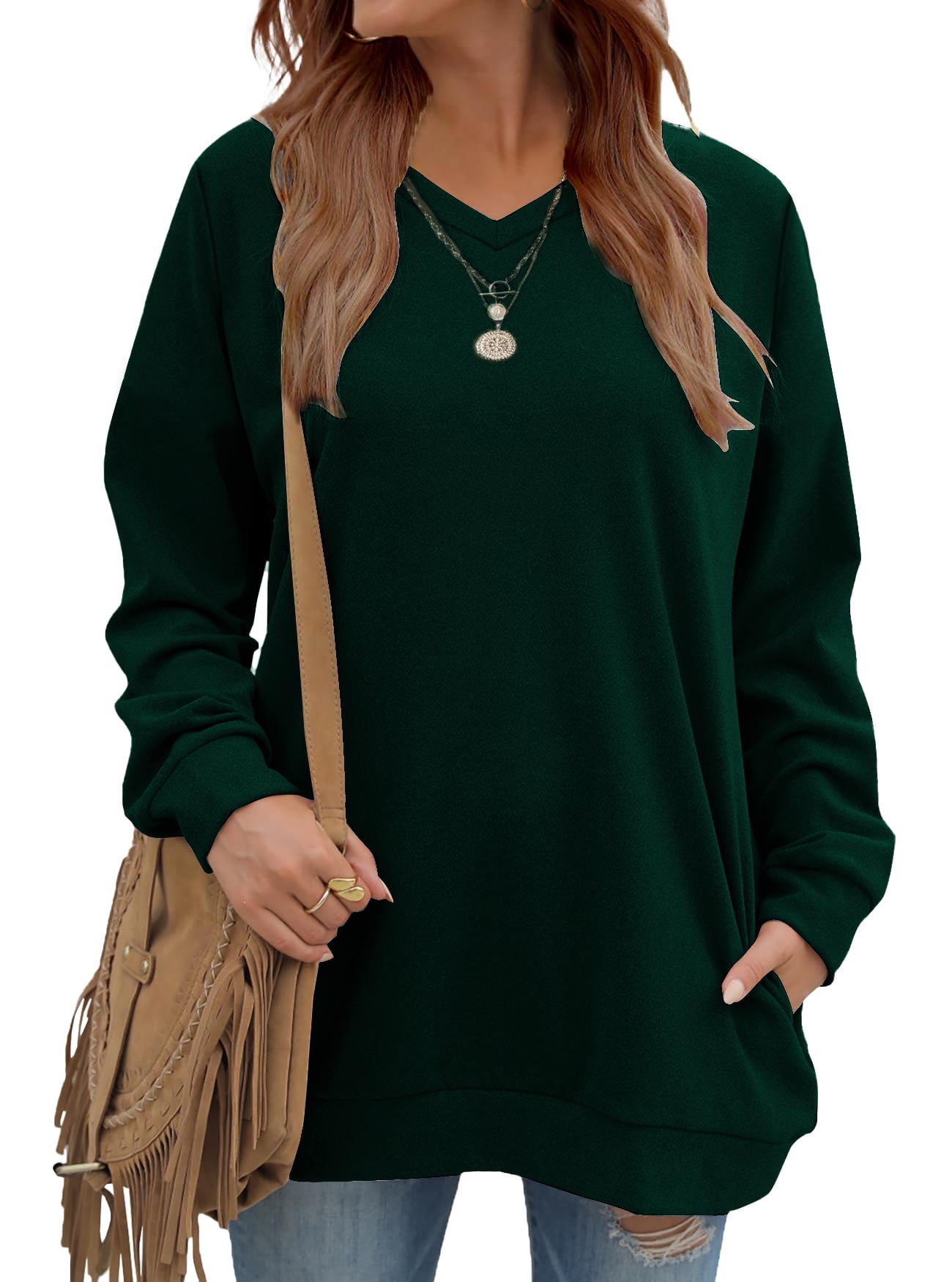 Fantaslook V Neck Sweatshirts for Women Casual Long Sleeve Tops ...