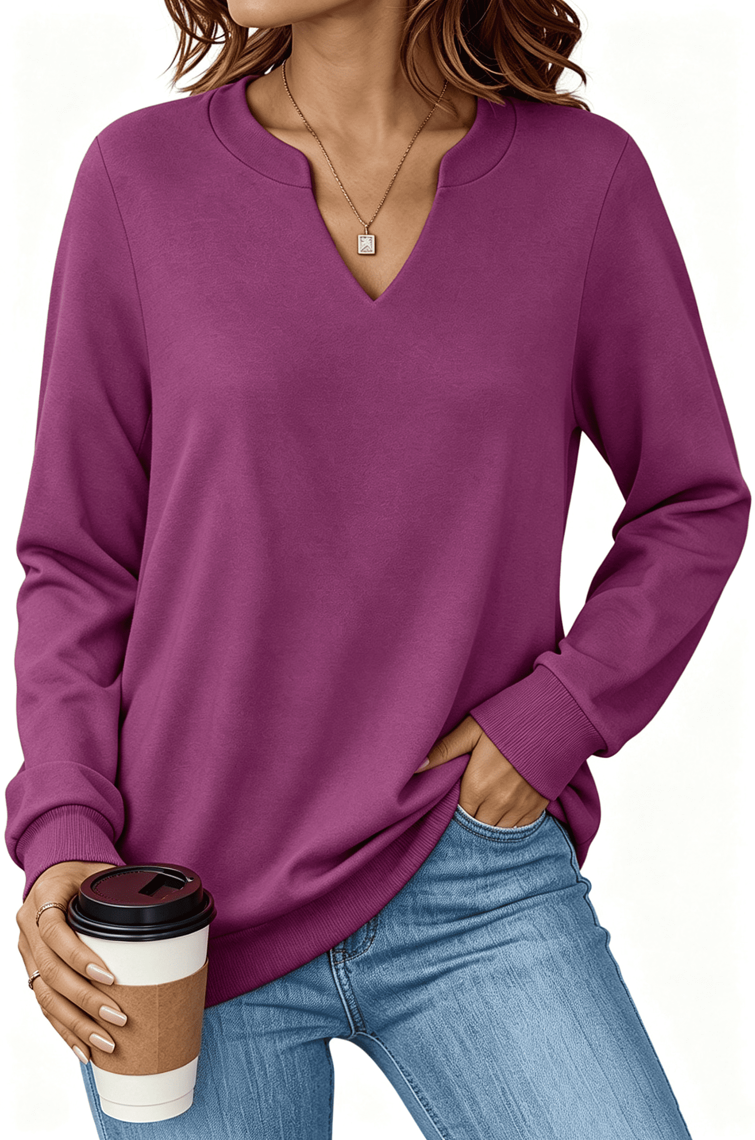 Fantaslook V Neck Sweatshirts for Women Pullover Long Sleeve Shirts ...