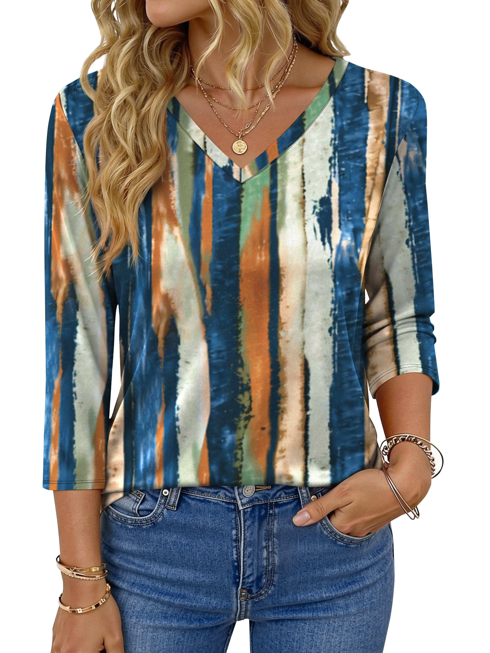 Fantaslook V Neck T Shirts for Women 3/4 Sleeve Tunic Tops Dressy ...
