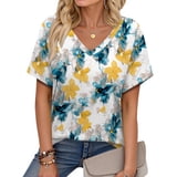 Fantaslook V Neck T Shirts for Women Floral Summer Tops Short Sleeve ...