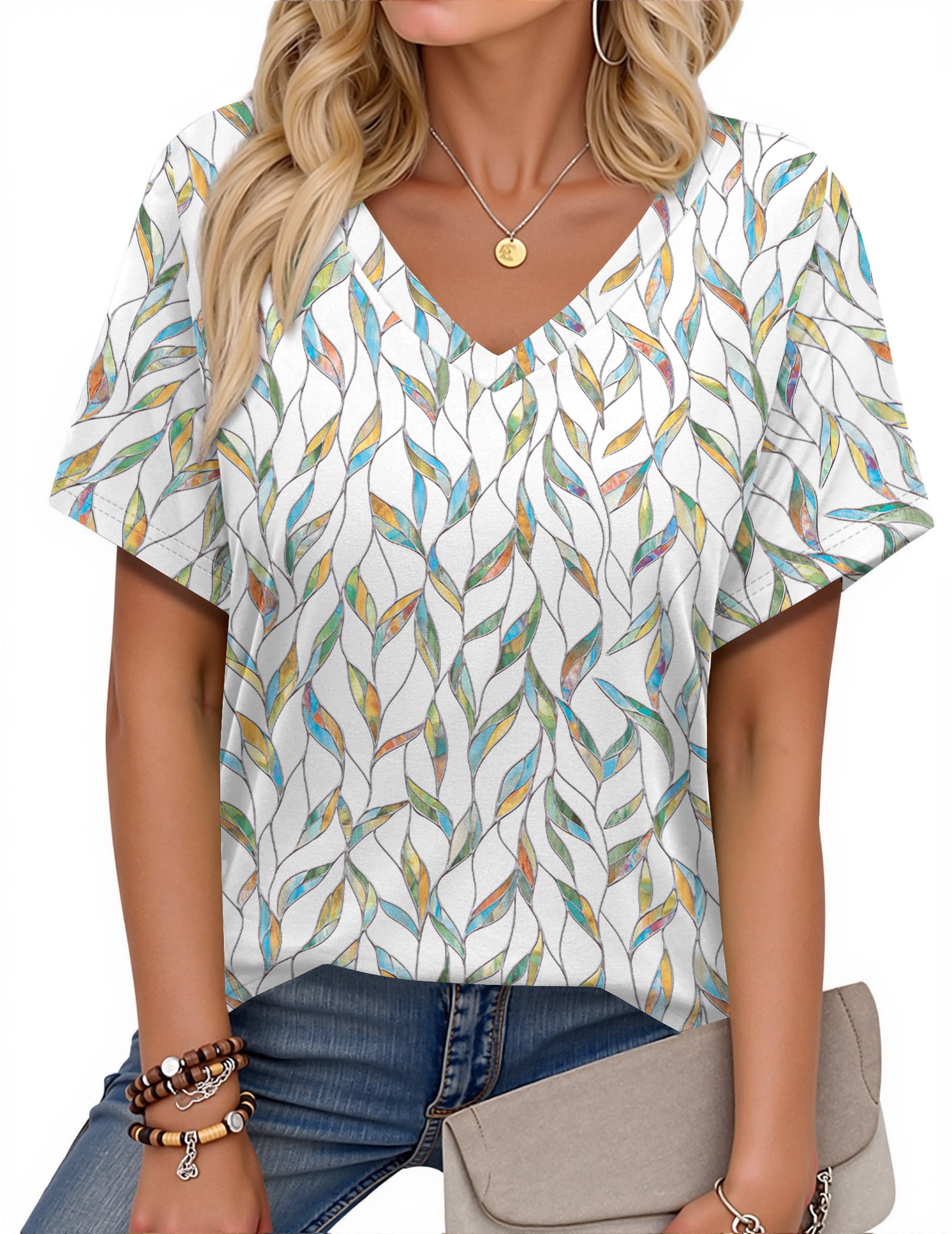 Fantaslook Women's V Neck T Shirts, Floral Short Sleeve Summer Tops ...