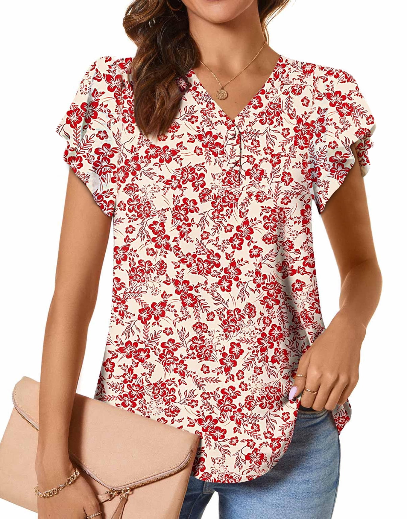 Fantaslook V Neck Womens Tops Dressy Ruffle Sleeve Shirts Button Up ...