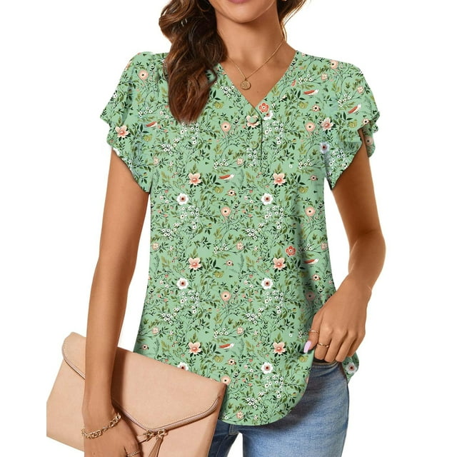 Fantaslook V Neck Womens Dressy Tops, Ruffle Sleeve Shirts, Button Up Tunic Summer Blouses ...