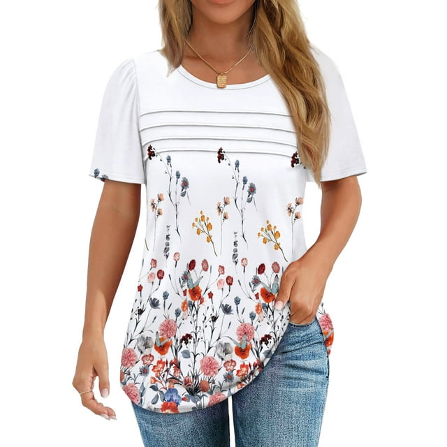 Fantaslook Women Blouses Dressy Casual Summer Short Sleeve Shirts Crew ...