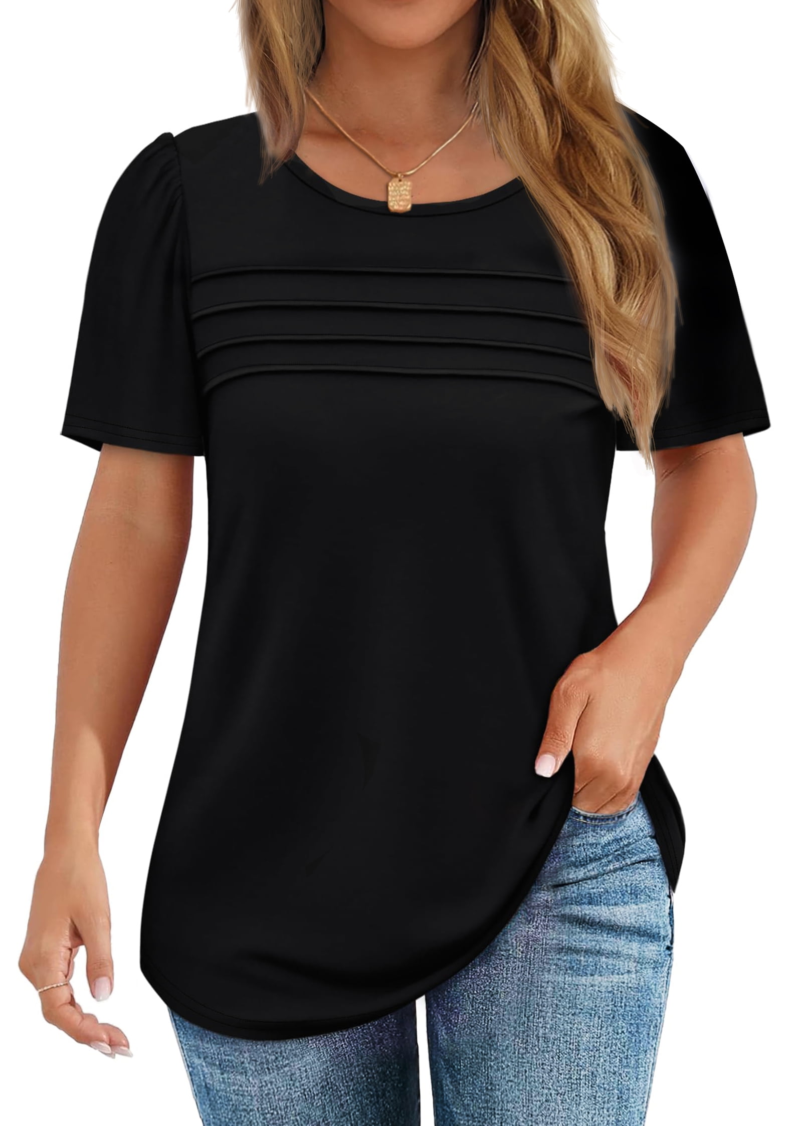 Fantaslook Women Pleated Blouses, Dressy Casual Summer Tops, Short ...