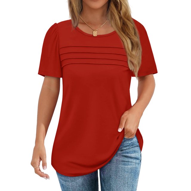 Fantaslook Women Blouses Dressy Casual Summer Short Sleeve Shirts Crew ...