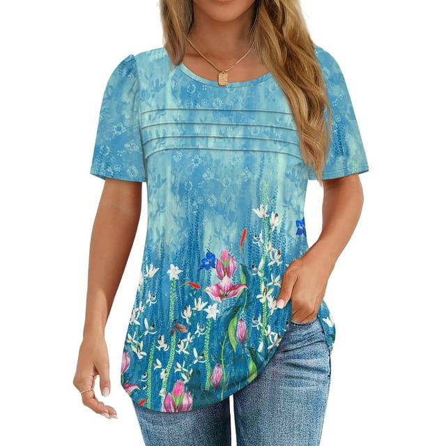 Fantaslook Women Blouses Dressy Casual Summer Short Sleeve Shirts Crew ...