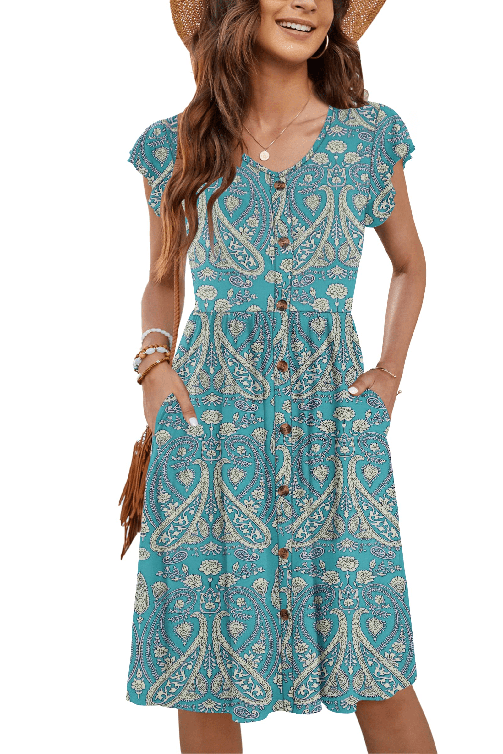 Fantaslook Women Summer Dresses V Neck Ruffle Sleeve Casual Flowy ...