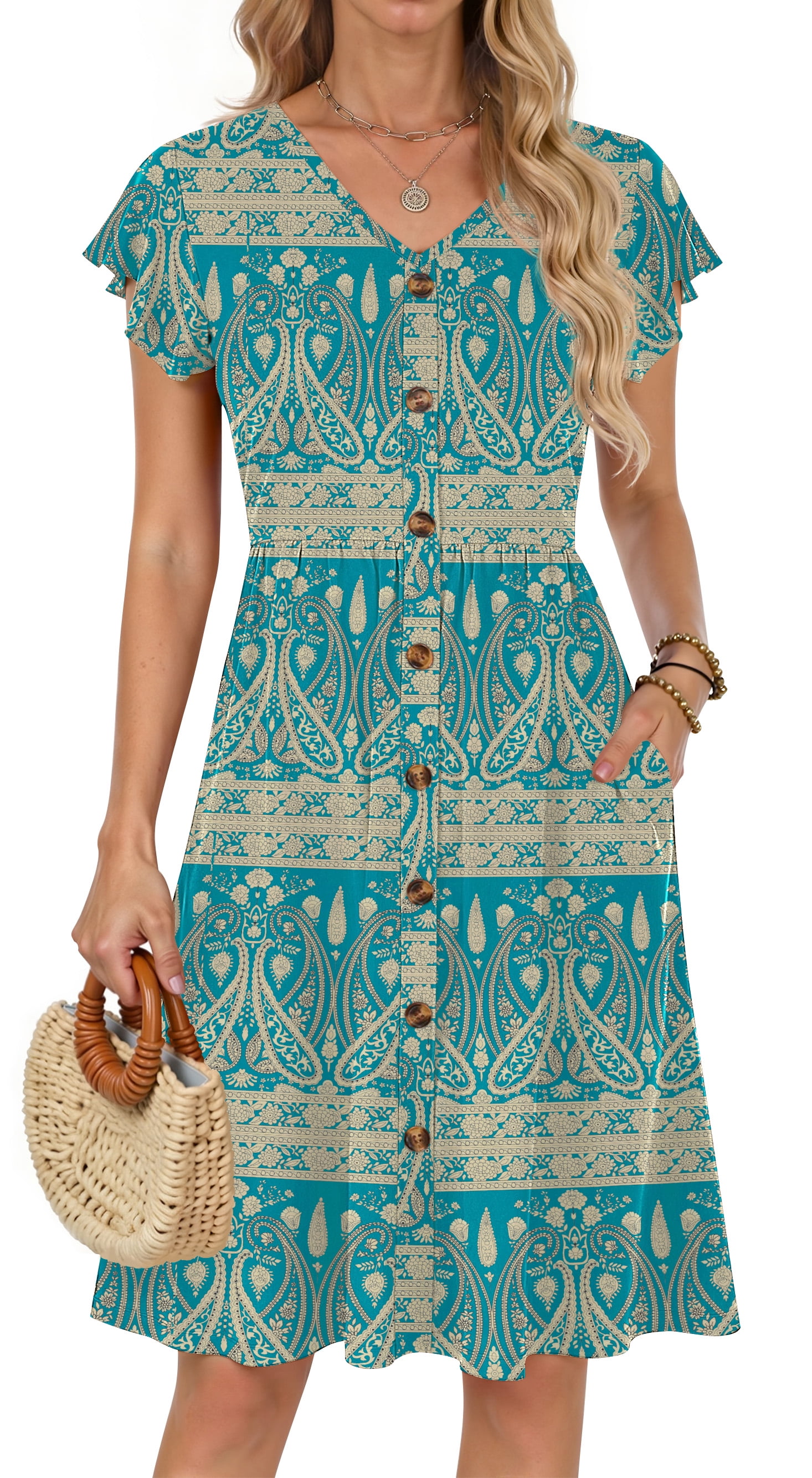 Fantaslook Women Summer Dresses V Neck Ruffle Sleeve Casual Flowy ...