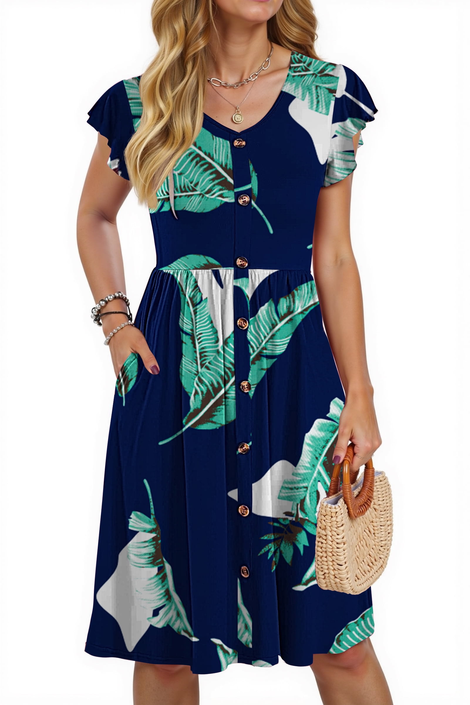 Fantaslook Women Summer Dresses V Neck Ruffle Sleeve Casual Flowy ...