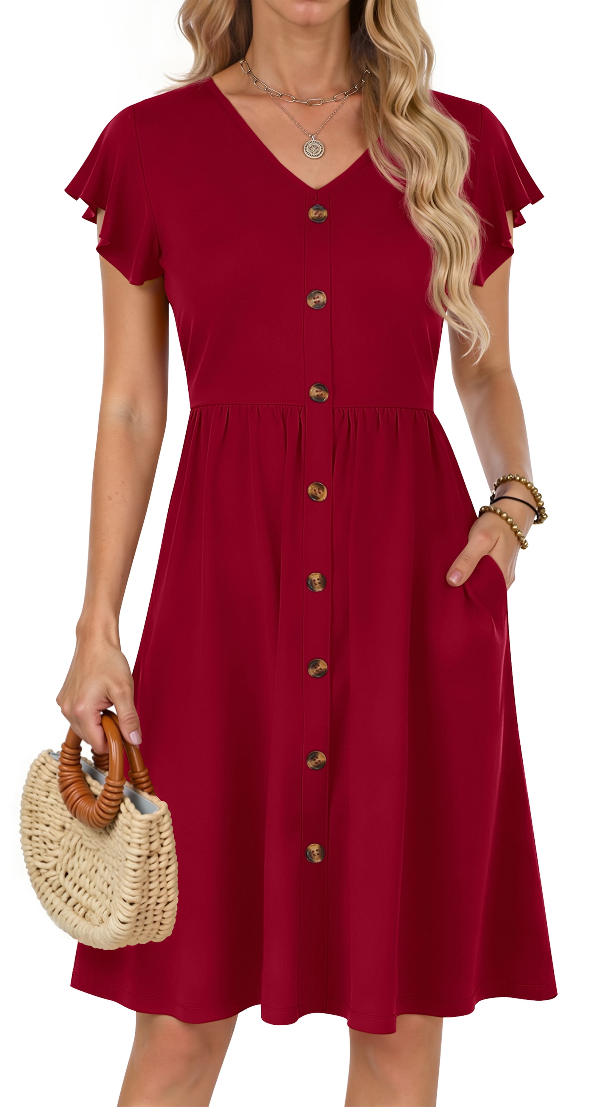 Fantaslook Women Summer Dresses, V Neck, Ruffle Sleeve, Flowy Floral ...