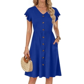 Fantaslook Summer Dresses for Women Casual Short Sleeve Pleated Dress ...