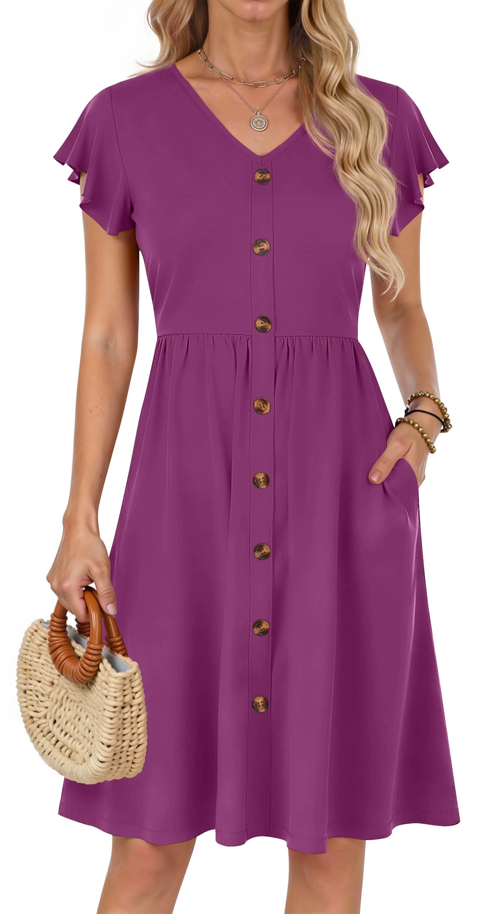 Fantaslook Women Summer Dresses V Neck Ruffle Sleeve Casual Flowy ...