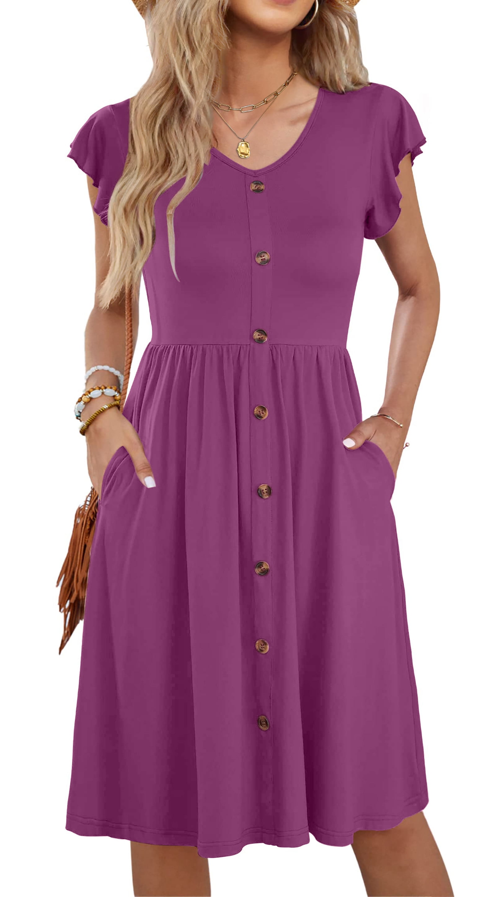Fantaslook Women Summer Dresses V Neck Ruffle Sleeve Casual Flowy ...