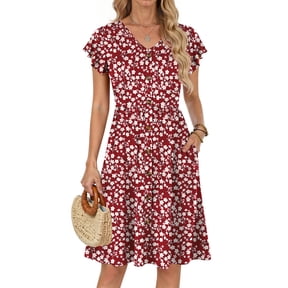 MLDRA Dresses for Women V Neck Boho Summer Dresses with Pockets A Line ...