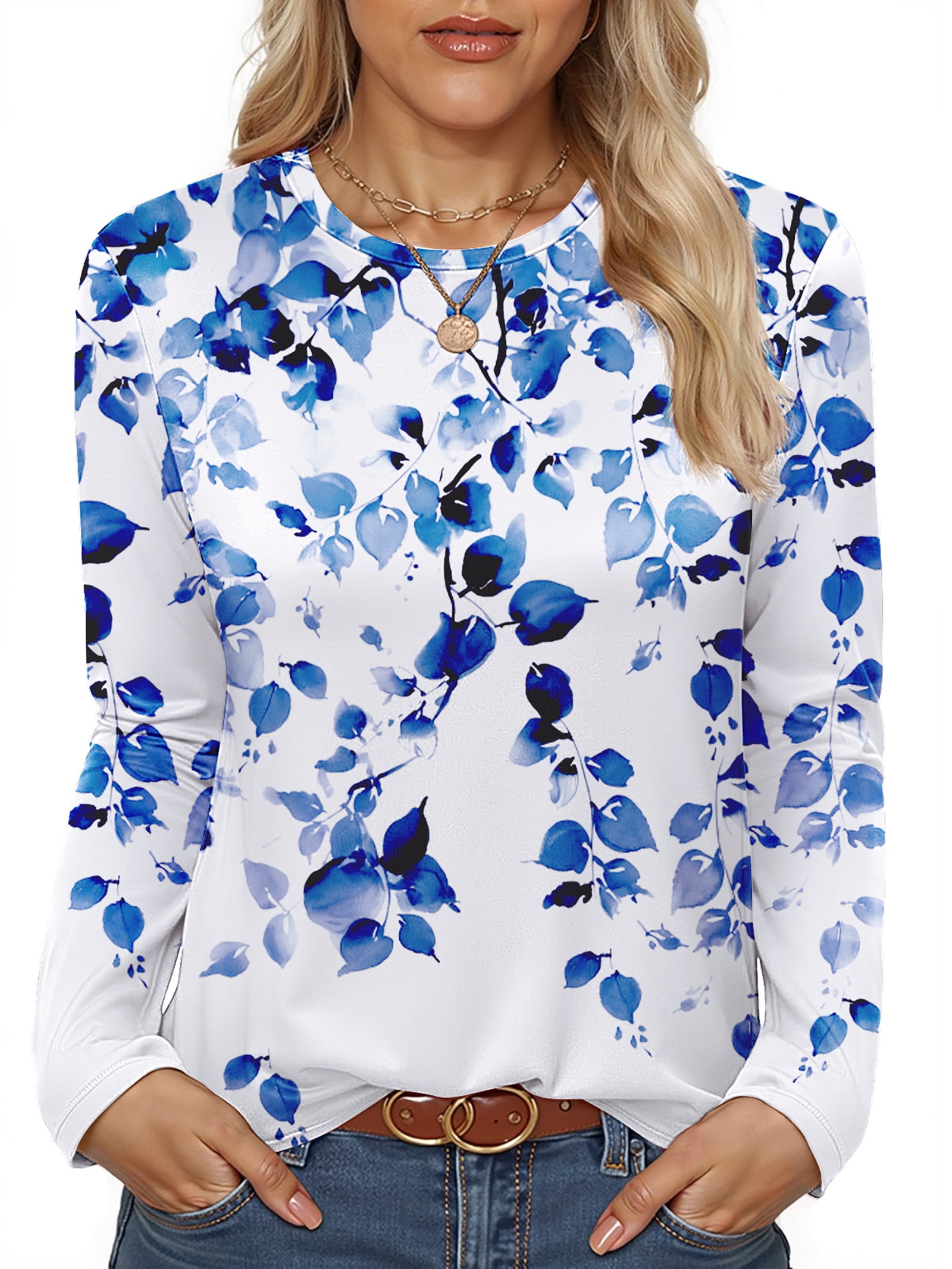 Fantaslook Women Tunic Tops Casual Long Sleeve Shirts Crew Neck Fall ...