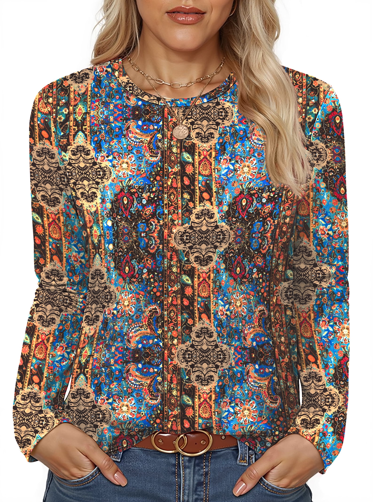 Fantaslook Women Tunic Tops Casual Long Sleeve Shirts Crew Neck Fall ...