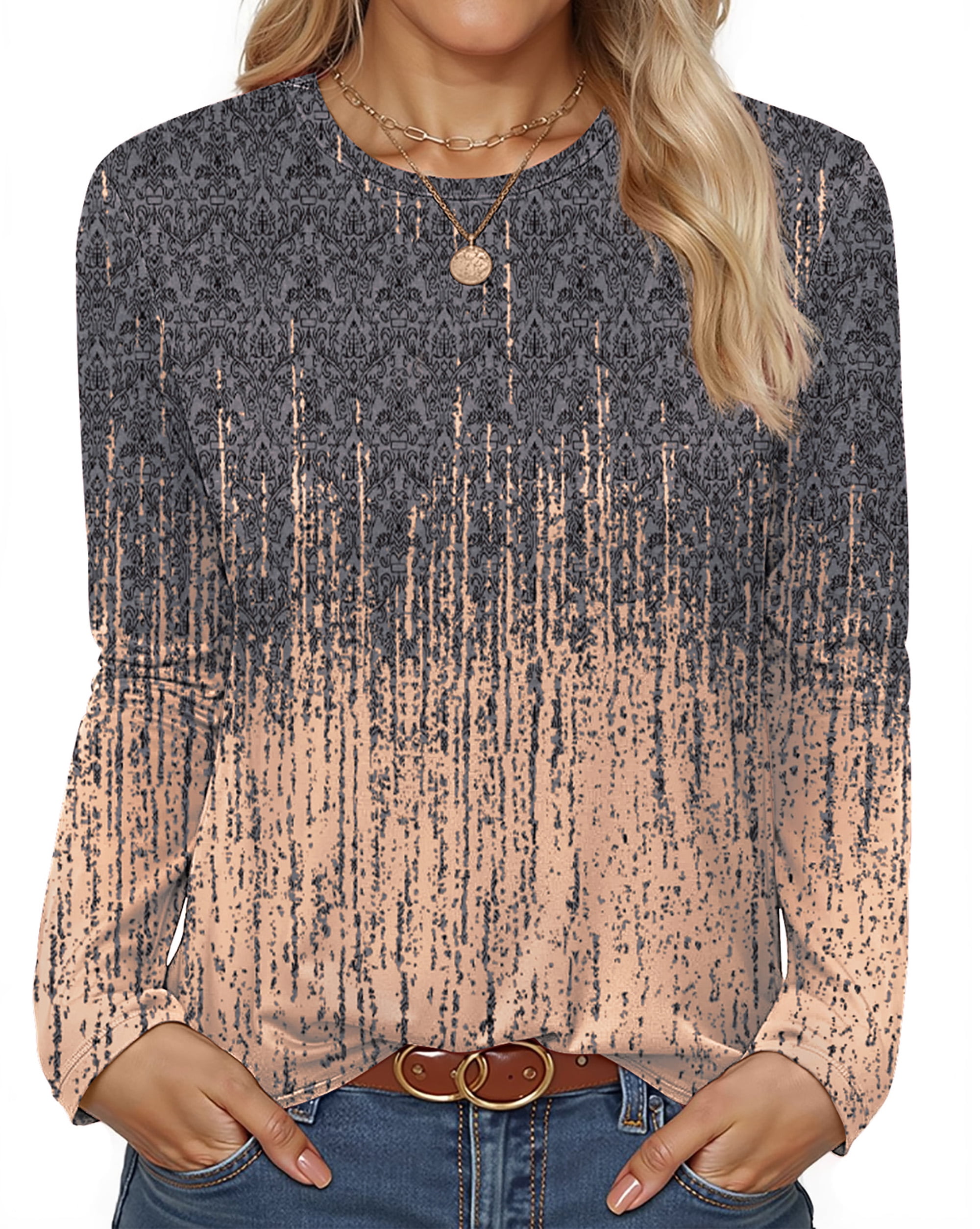 Fantaslook Women Tunic Tops Casual Long Sleeve Shirts Crew Neck Fall ...