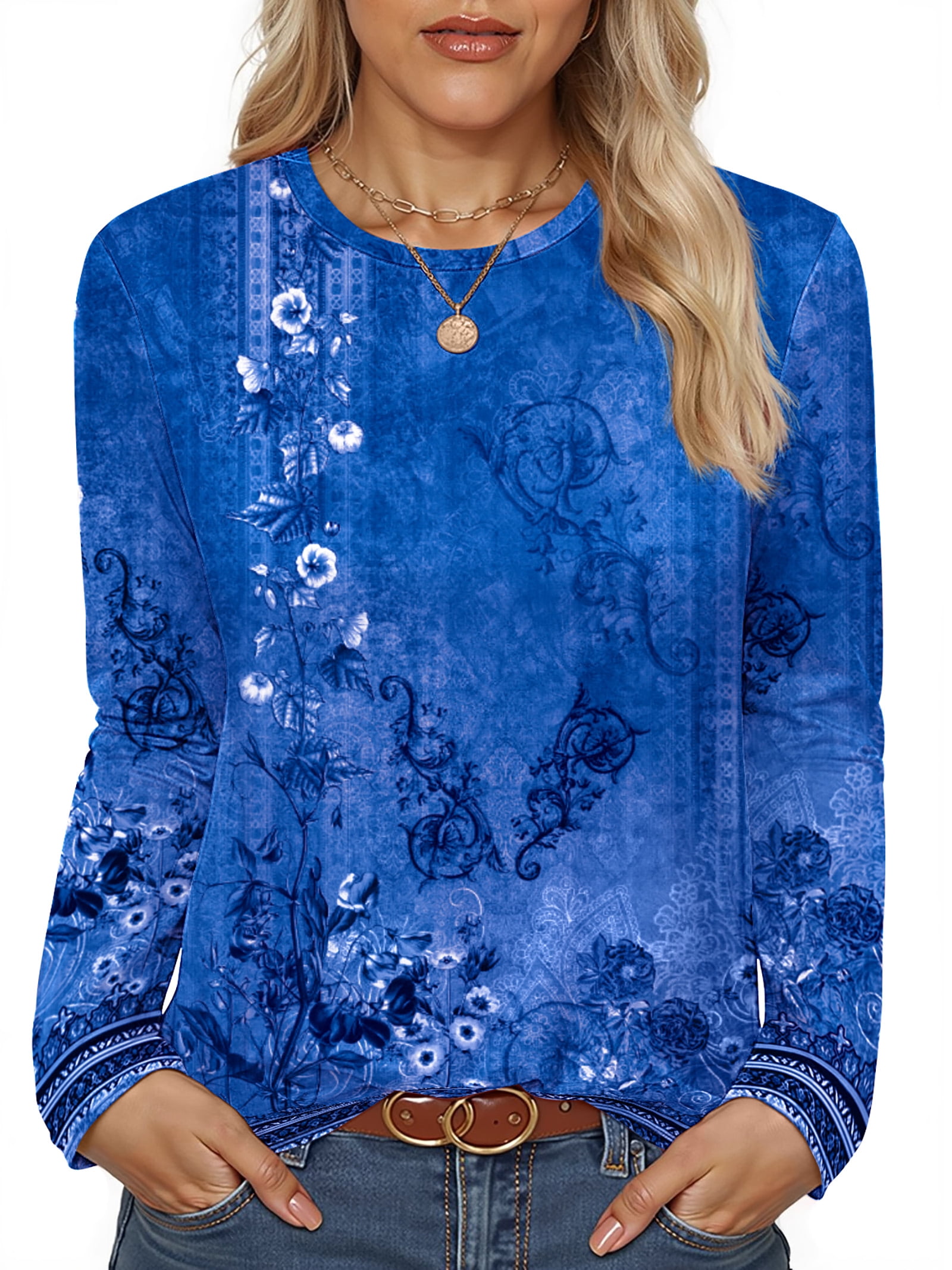 Fantaslook Women Tunic Tops Casual Long Sleeve Shirts Crew Neck Fall ...