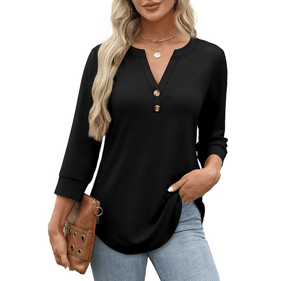 Fantaslook Womens Blouses 3/4 Sleeve V Neck Henley Shirts Dressy Casual ...