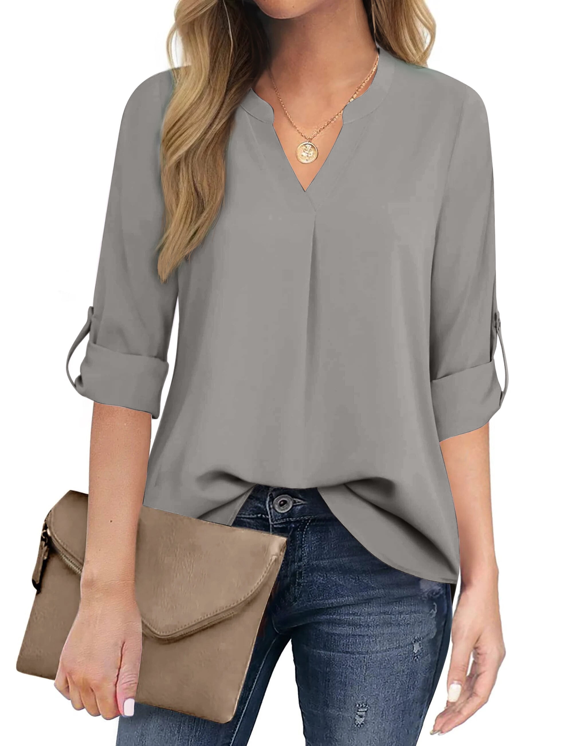 Fantaslook Womens Blouses 3/4 Sleeve V Neck Work Shirts Dressy Tops ...