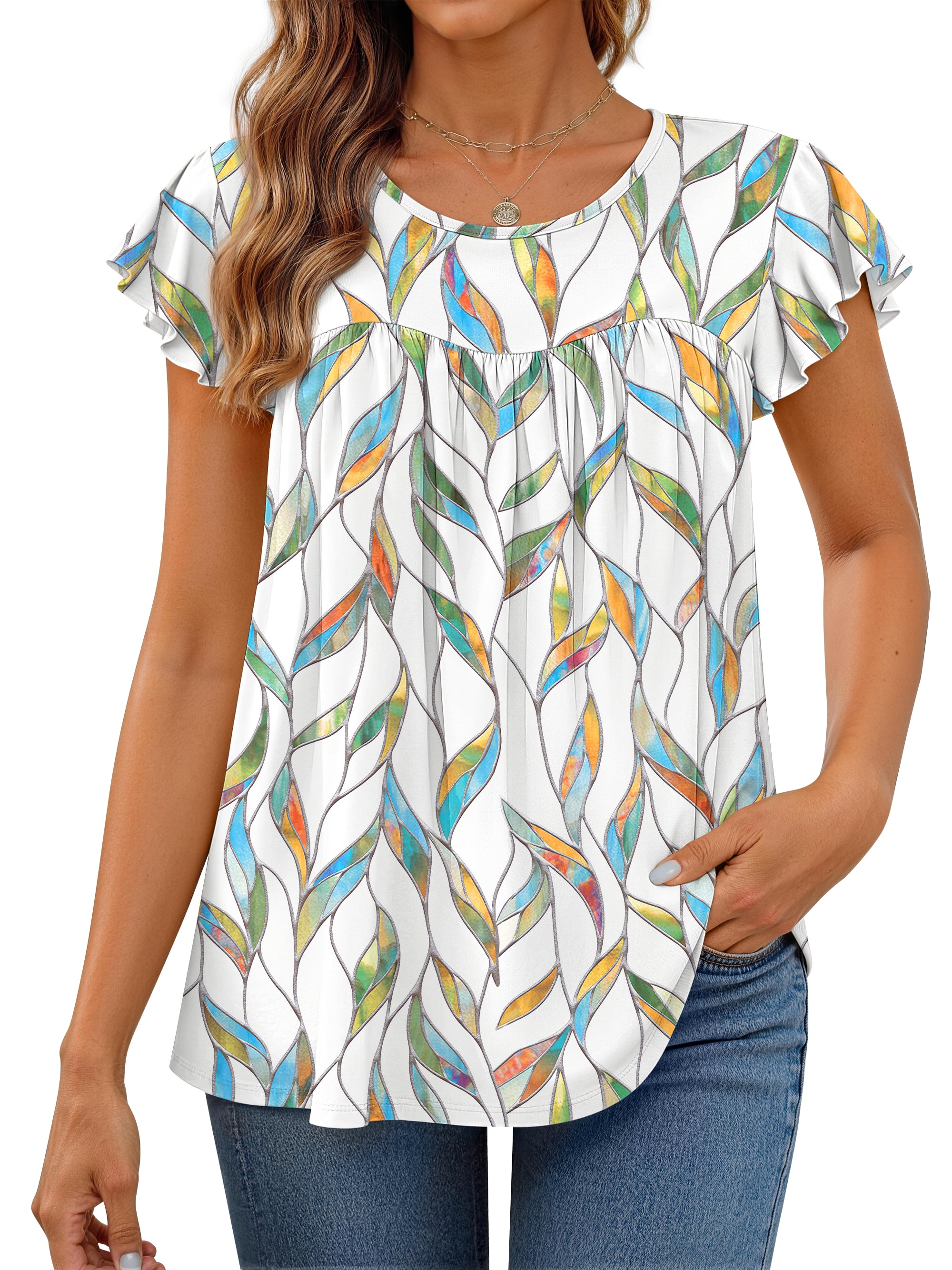 Fantaslook Womens Blouses, Dressy Casual Pleated Tunic Tops, Floral ...