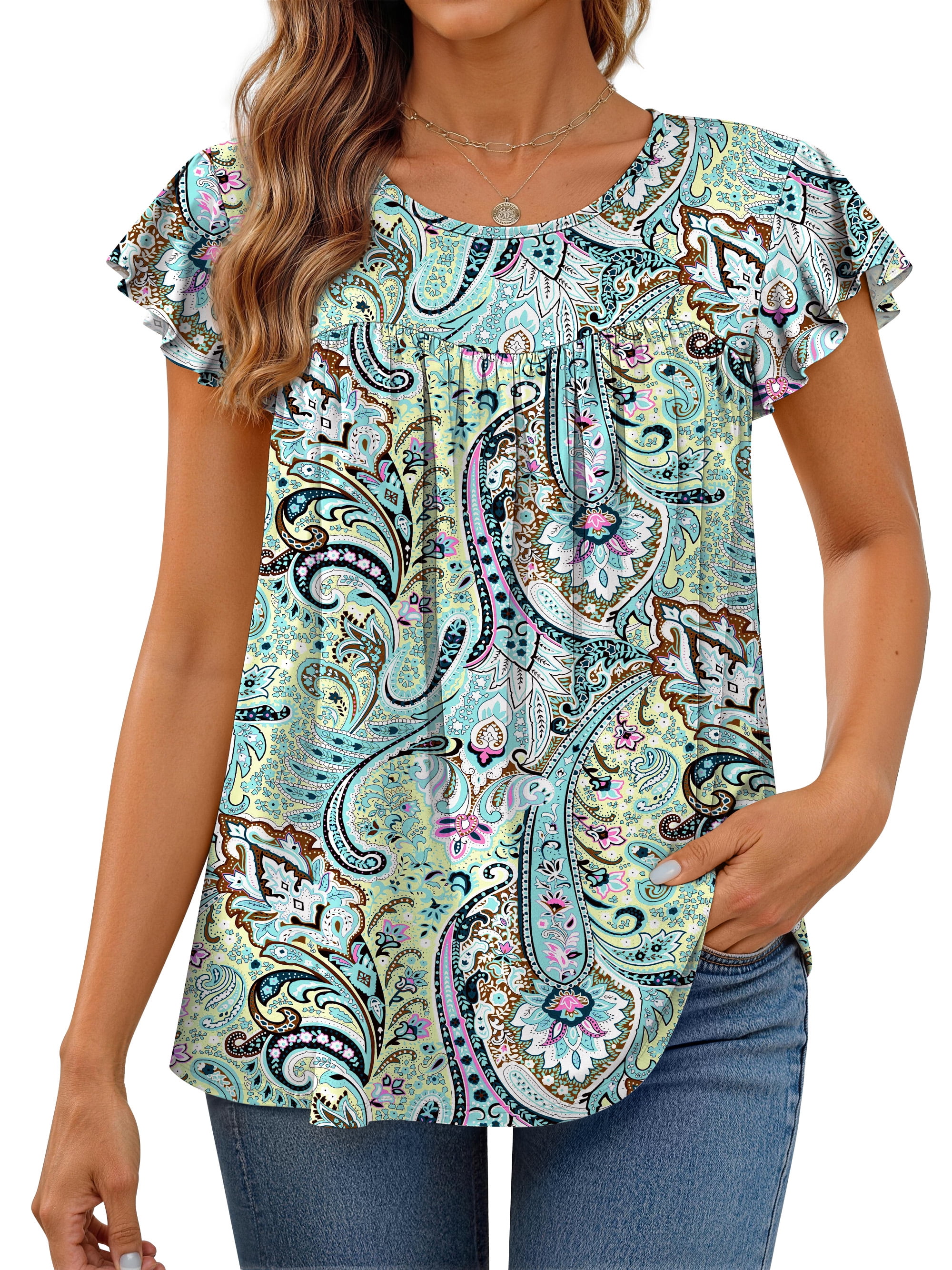 Fantaslook Womens Dressy Casual Tunic Tops, Pleated Blouses with Floral ...