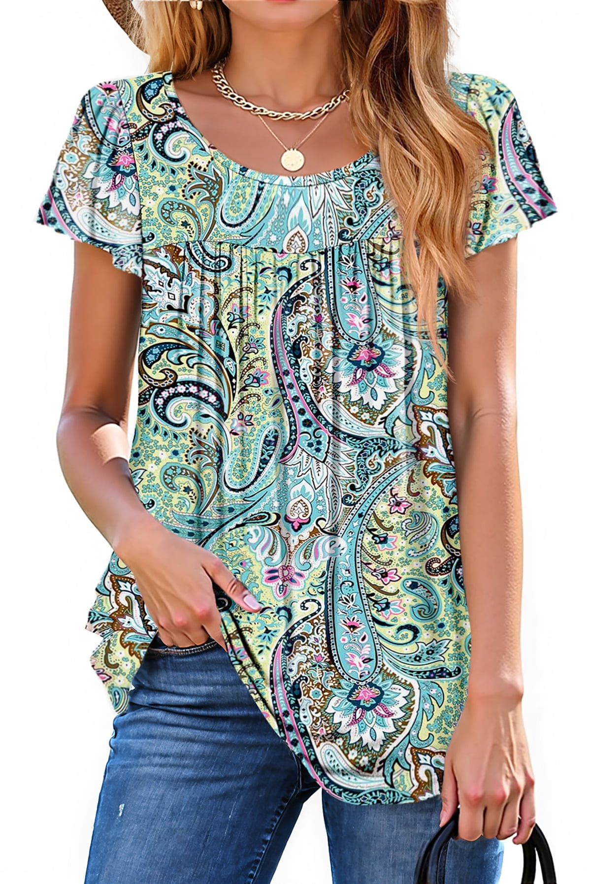 Fantaslook Womens Lightweight Flowy Pleated Tunic Tops, Floral Ruffle ...