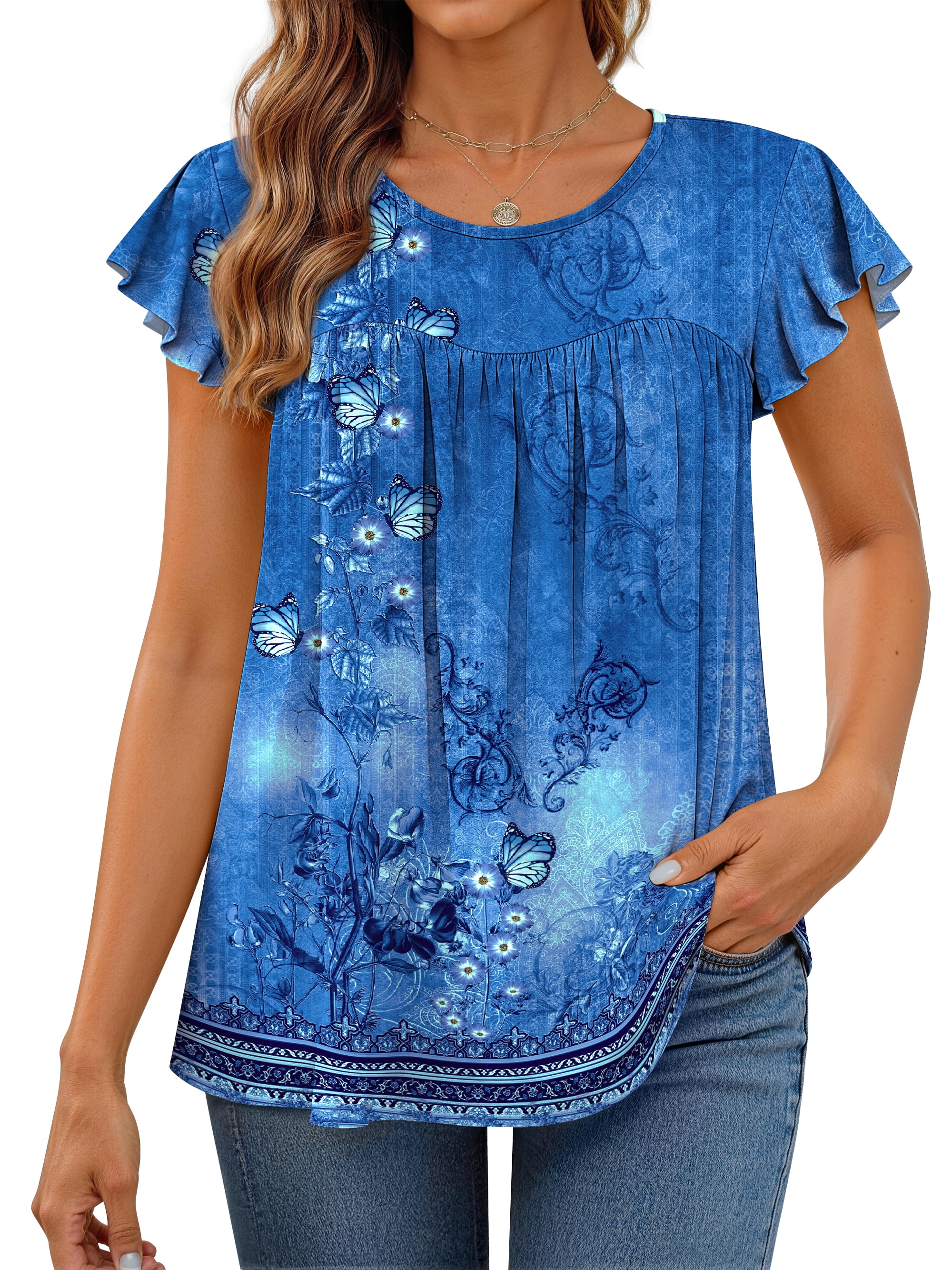 Fantaslook Womens Blouses, Dressy Casual Pleated Tunic Tops, Floral ...