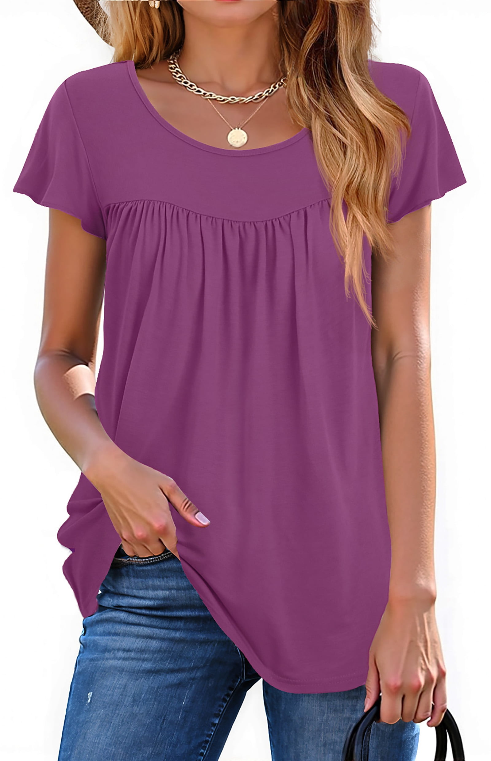 Fantaslook Womens Dressy Casual Blouses, Pleated Floral Tunic Tops ...