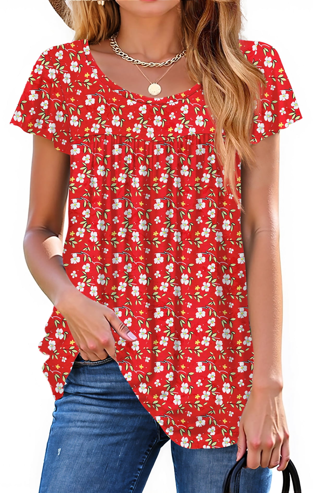 Fantaslook Womens Dressy Pleated Tunic Tops, Floral Ruffle Sleeve ...
