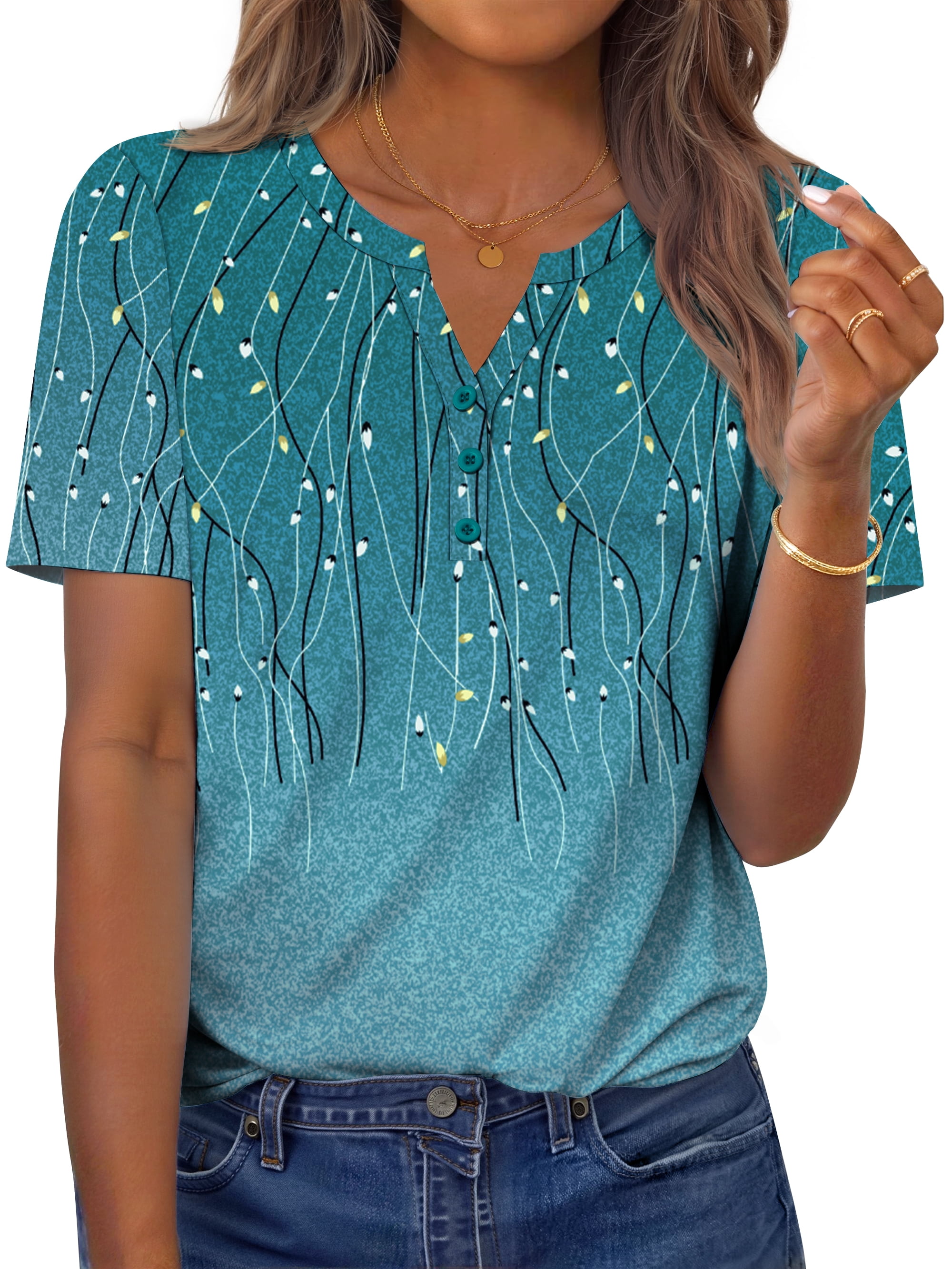 Fantaslook Womens Blouses Dressy Casual Tops Summer Short Sleeve V Neck ...