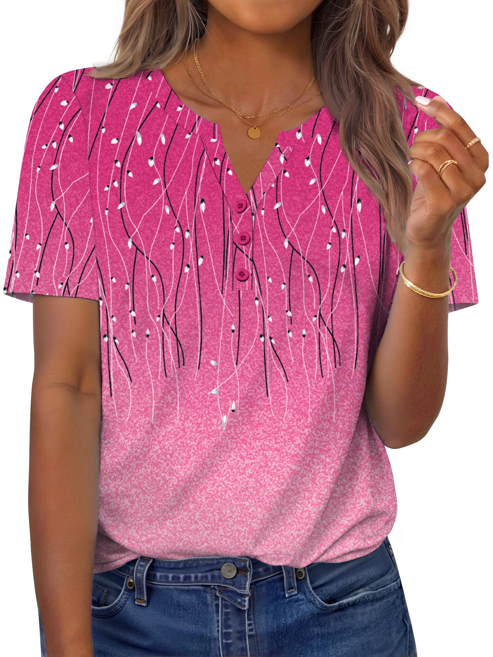 Fantaslook Womens Blouses Dressy Casual Tops Summer Short Sleeve V Neck ...