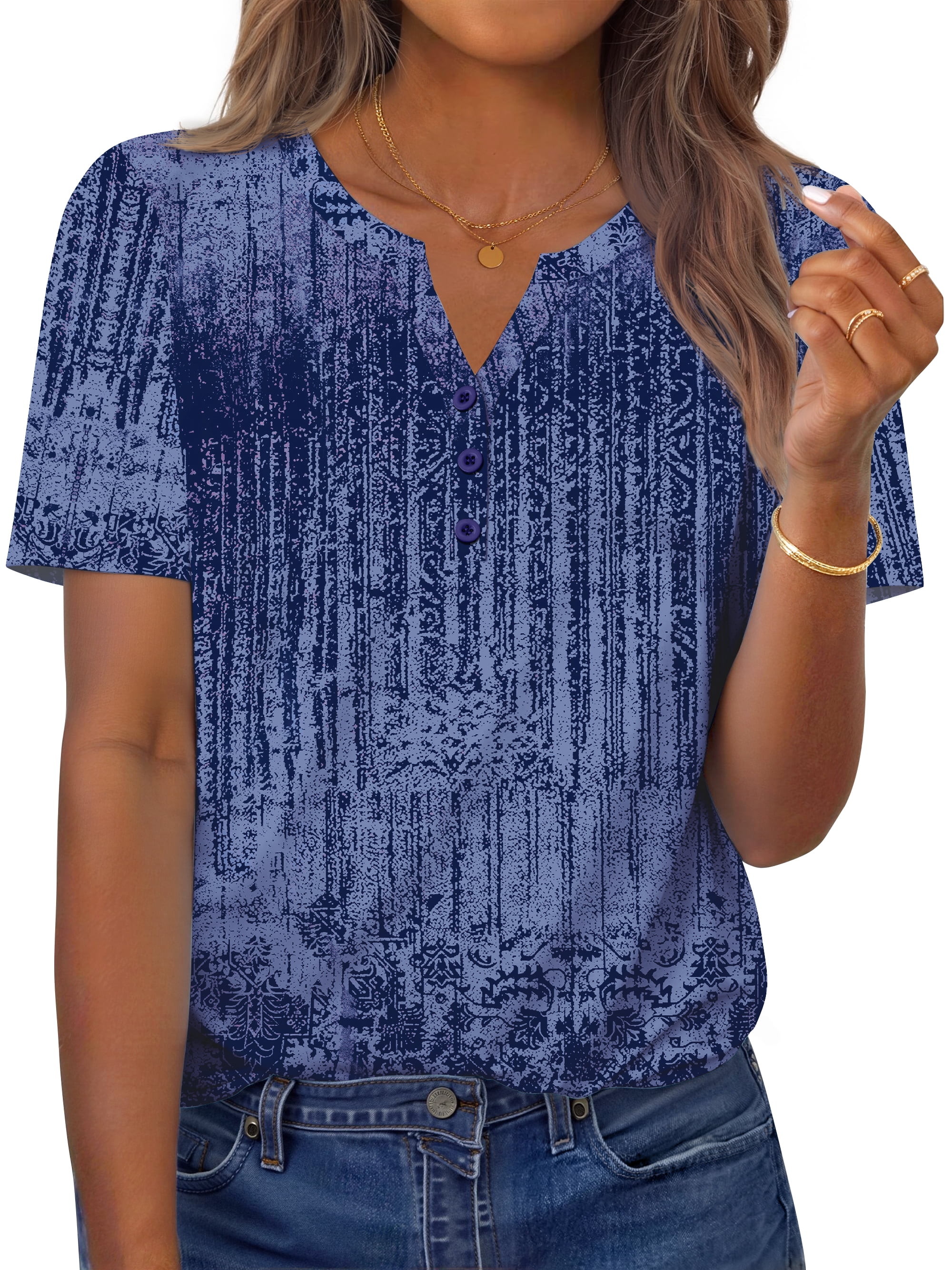 Fantaslook Womens Blouses Dressy Casual Tops Summer Short Sleeve V Neck ...