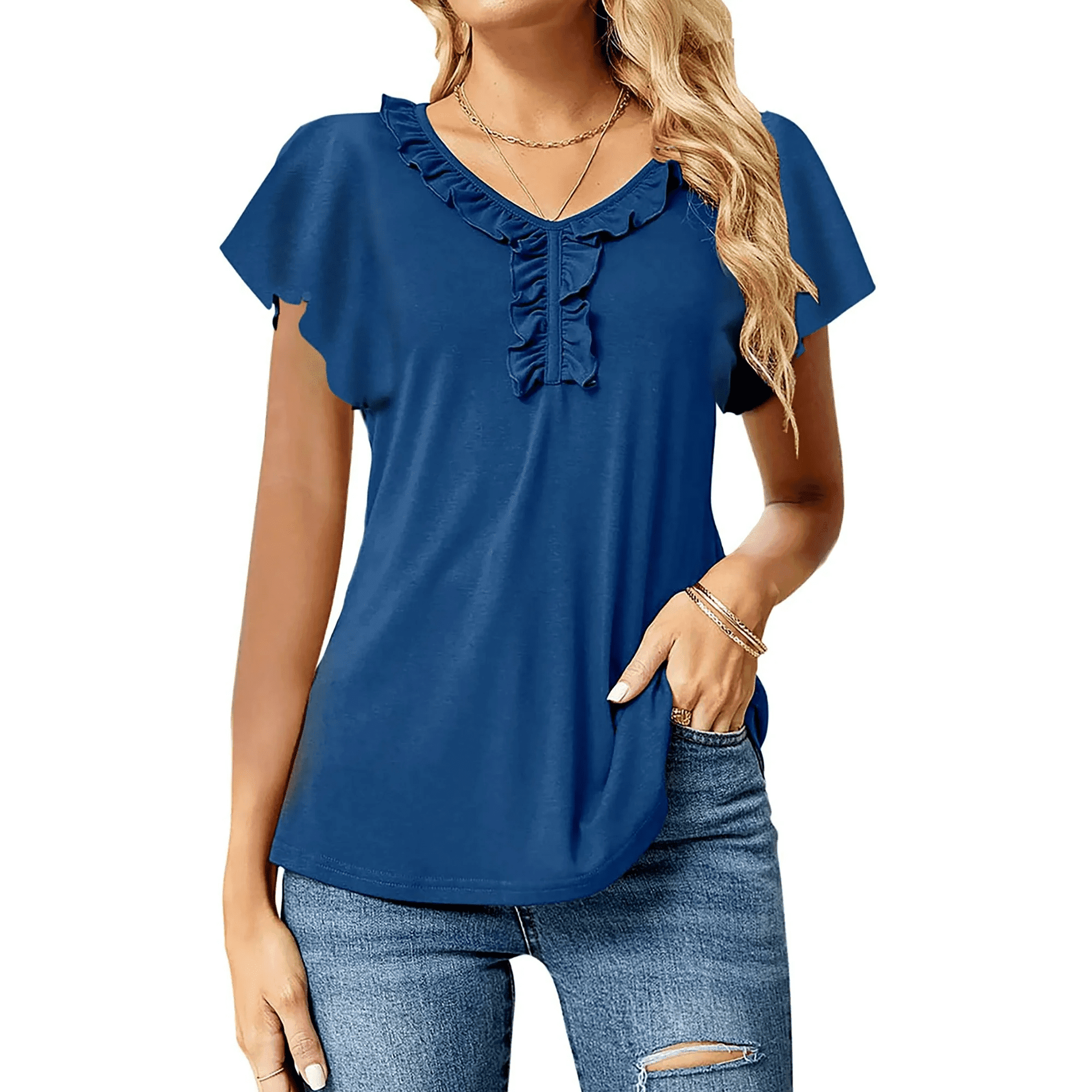 Fantaslook Women's Floral Ruffle Blouse, V-Neck Tunic Top, Casual ...