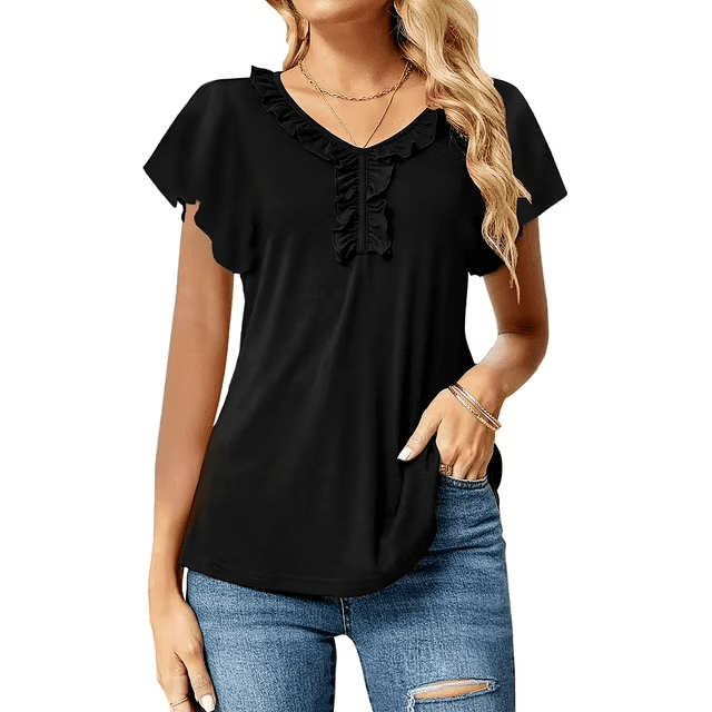 Fantaslook Womens Blouses Floral Ruffle Short Sleeve Tunic Tops Casual ...