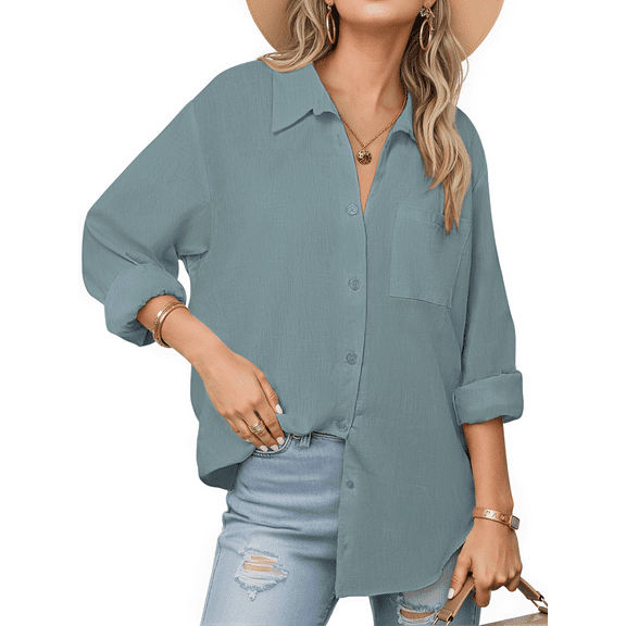 Hearthz Women's Trendy Simple Satin Dress Shirts Formal Business Casual ...