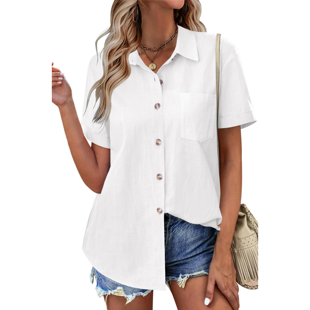 Fantaslook Womens Button Down Shirts Lapel Short Sleeve Shirt Collared ...