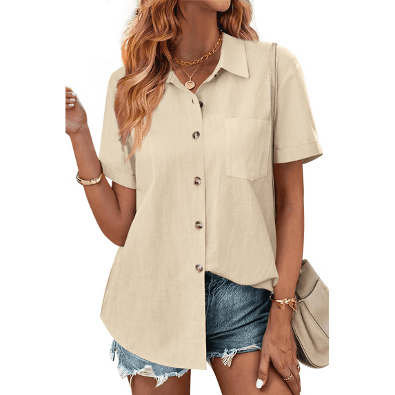 Fantaslook Womens Short Sleeve Button Down Blouses, Lapel Collared ...