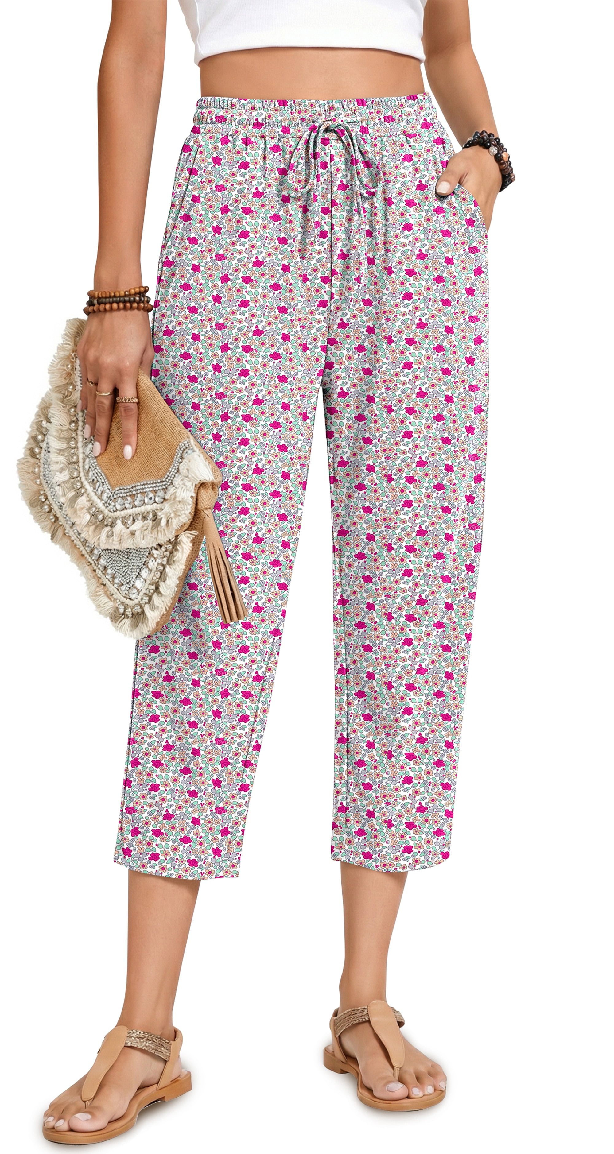 Fantaslook Womens Capri Pants Drawstring Casual Palazzo Trousers with ...