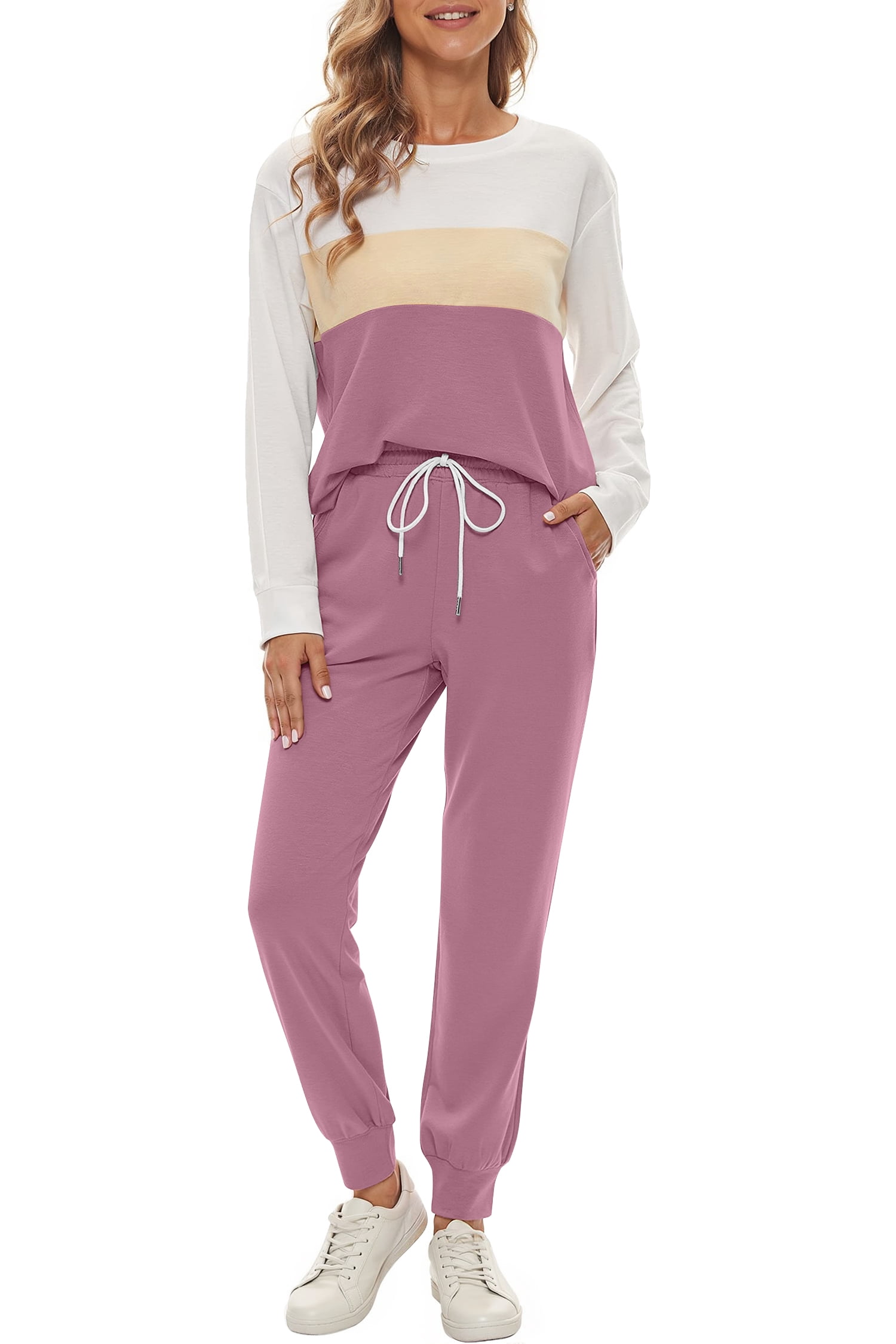 Fantaslook Womens Color Block Pajamas Crewneck Long Sleeve Lounge Sets ...
