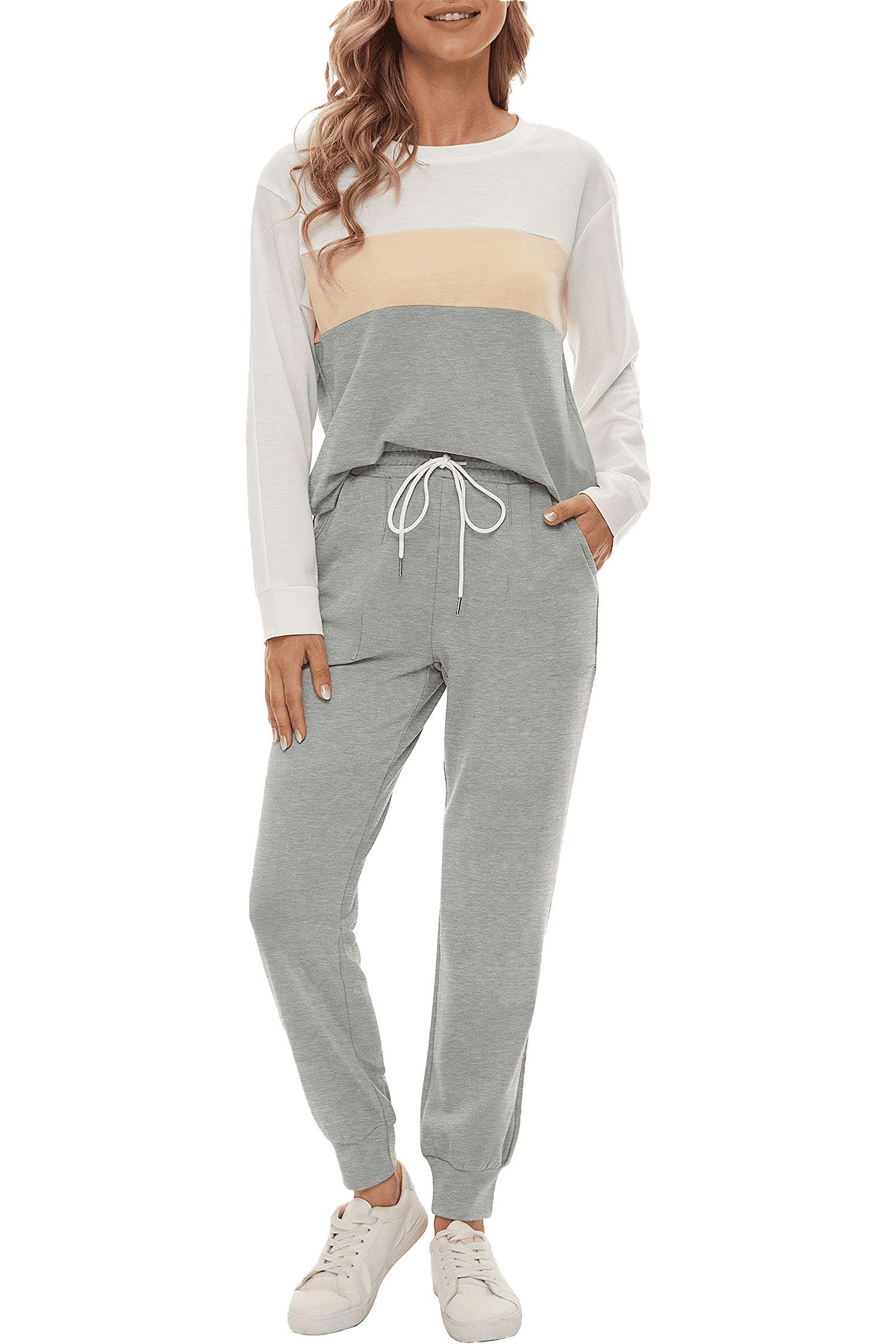 Fantaslook Womens Color Block Pajamas Crewneck Long Sleeve Lounge Sets ...