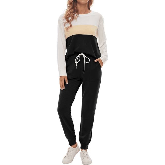 Fantaslook Womens Color Block Pajamas Crewneck Long Sleeve Lounge Sets ...