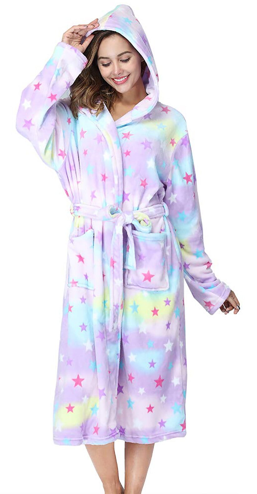 Fantaslook Women's Warm Winter Long Fuzzy Robe with Front Pockets ...