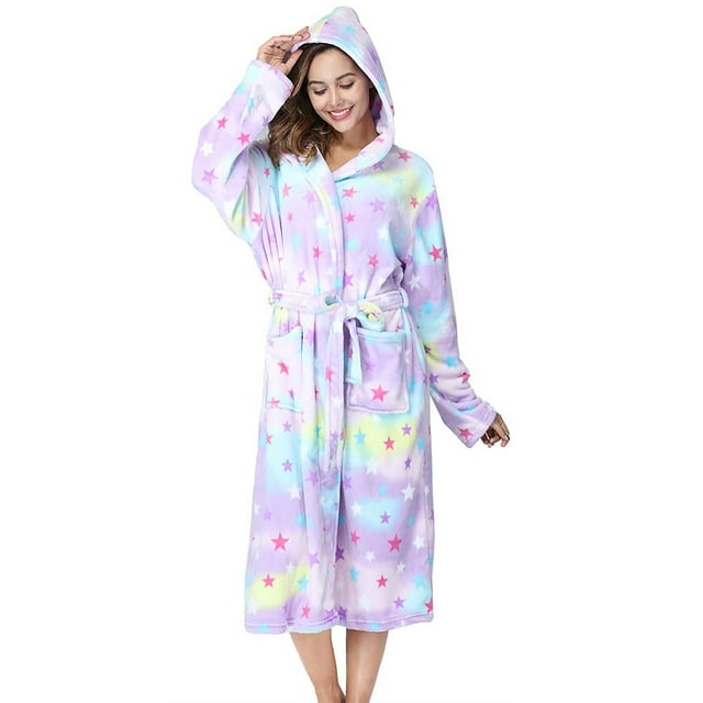 Fantaslook Women's Plush Fleece Hooded Long Robe, Fluffy Nightgown ...